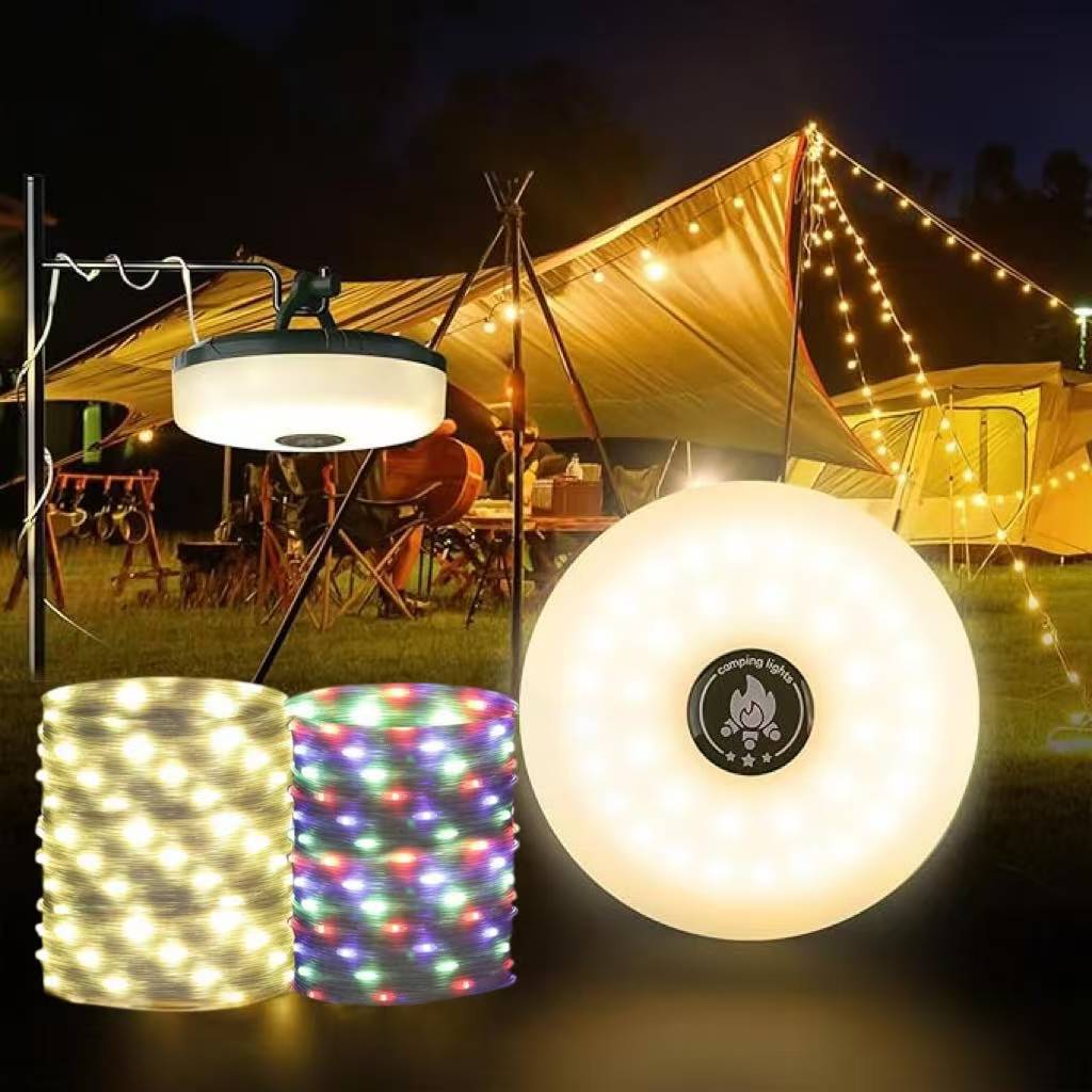 RGB Camping Lights Disk Light with Retractable LED Strip Magnetic & Po